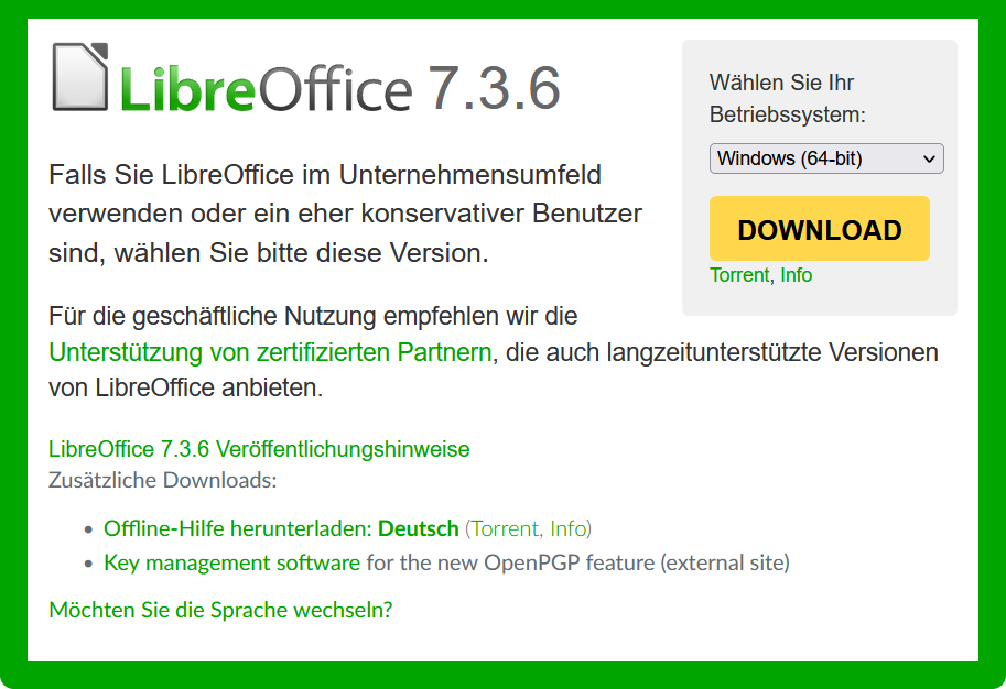 LibreOffice herunterladen/downloaden - Seien Sie so frei - The Document Foundation Wiki