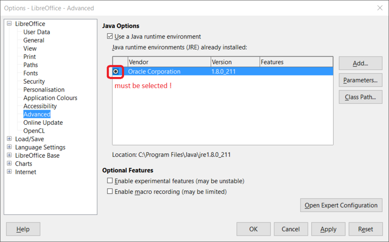 File:Options LibreOffice Advanced Java.png - The Document Foundation Wiki